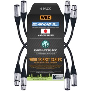 worlds best cables 4 units - 1 foot – quad balanced microphone cable custom made using canare l-4e6s wire and neutrik silver nc3mxx male & nc3fxx female xlr plugs