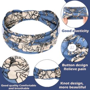 6 Pieces Nursing Headbands with Buttons for Nurses Doctor Women Boho Bandana Headbands Wide Stretch Head Wraps Elastic Hair Bands for Face Covering Holder Ear Protection (Retro Pattern)