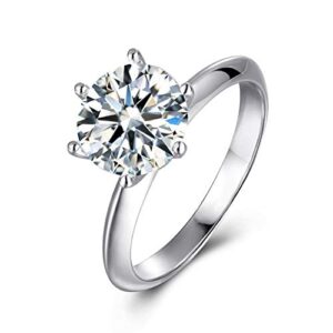 twobirch 3 carat moissanite solitaire engagement ring in platinum plated silver (certified, 9 mm) size 8