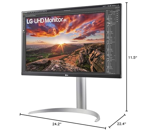 LG 27UP850-W Monitor 27” UHD (3840 x 2160) IPS Display, VESA DisplayHDR 400, DCI-P3 95% Color Gamut, USB-C,3-Side Virtually Borderless Display, Height/Pivot/Tilt Adjustable Stand - Silver