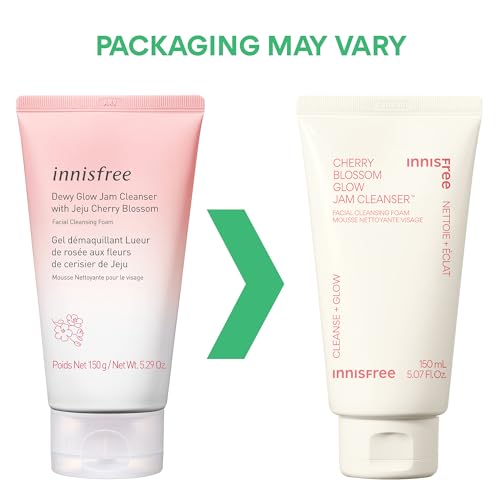 innisfree Cherry Blossom Glow Jam Cleanser, Sulfate Free, Korean Face Wash, Cleansing Foam for Glowing Glass Skin (Packaging May Vary)