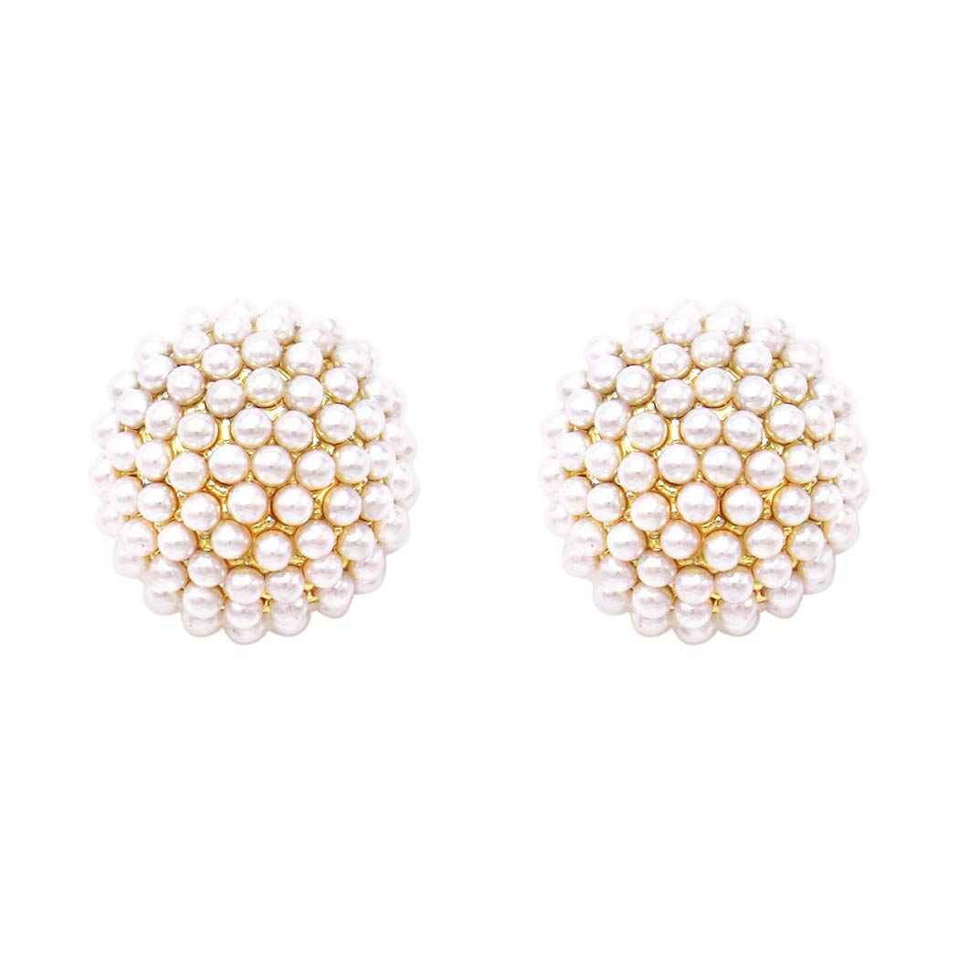 Rosemarie & Jubalee Women's Timeless Classic Simulated Pave Pearl Cluster Hypoallergenic Stud Earrings, 0.35" (Gold Tone)