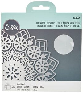 sizzix silver effectz decorative foil 664567, metallic transfer 6" x 6" 10 sheets