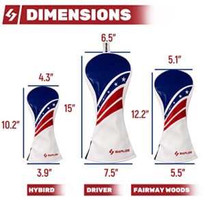 SAPLIZE Golf Club Head Covers Fits Driver Fairway Wood and Hybrid, Premium PU Leather Golf Headcovers for Clubs Protector, Embroidered Stars and Stripes Flag Design