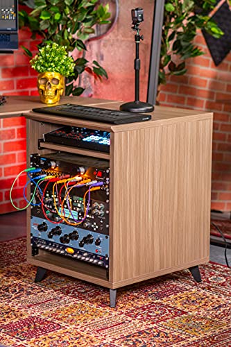 Gator Frameworks Elite Series 10U Studio Rack Desk with Slide-Out Tray and Rear Cable Passthrough; Dark Walnut Finish (GFW-ELITEDESKRK-BRN)