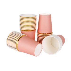 geeklife pastel orange paper party cups with gold border, gold foil disposable paper cups 9oz for wedding,party,cocktail and anniversary dinner, 40pcs