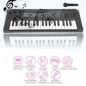 37 Key Electric Keyboard Piano Electronic Digital Piano Educational Musical Instrument with Microphone Recording Function Portable Piano Keyboard Teaching for Beginners Boys and Girls