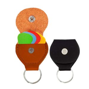 performore guitar pick keychain holder, 2 pcs multicolor leather guitar pick holders with metal snap closure, store and organize music accessories for musicians