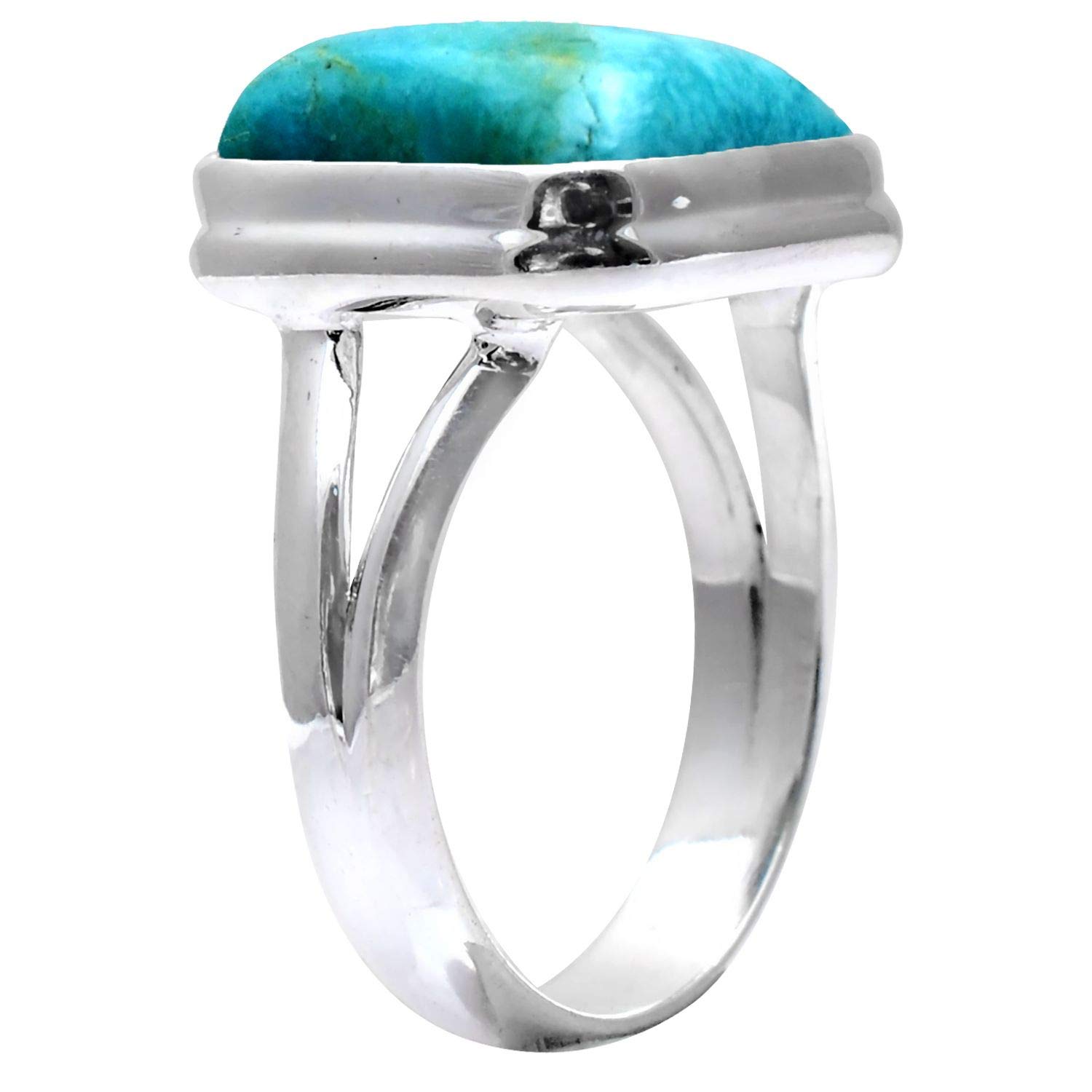 Silver Palace Natural Turquoise Gemstone 925 Sterling Silver Split Shank Ring For Women & Girls