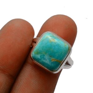 Silver Palace Natural Turquoise Gemstone 925 Sterling Silver Split Shank Ring For Women & Girls