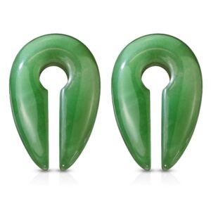 pierced owl jade green semi precious stone keyhole hanging gauge stretcher plug earrings, sold as a pair (14mm (9/16"))