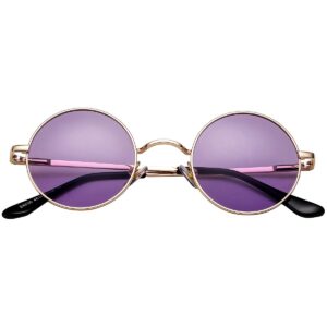 poraday circle lennon glasses retro round polarized sunglasses hippie style small circle sun glasses (gold/clear purple)