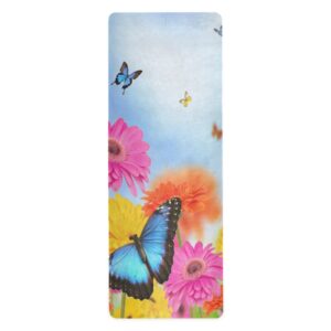 otvee beautiful flowers with butterflies yoga mat for women non slip ultra thin 1 mm travel yoga mat with carrying bag suede fitness exercise mat for yoga pilates workout routines camping