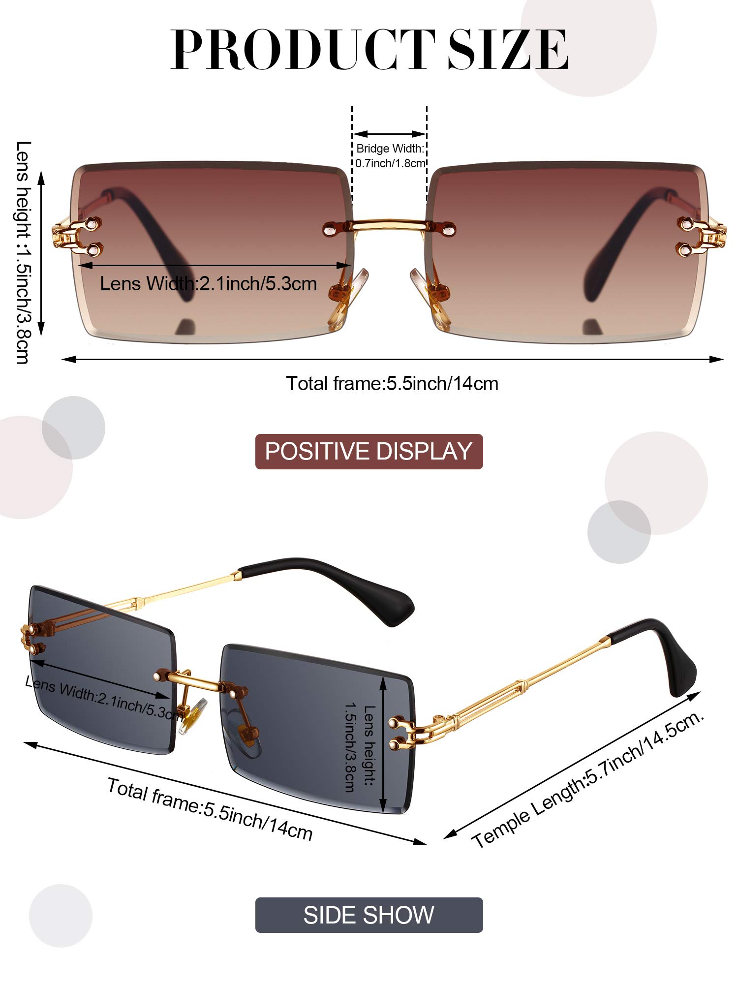 Weewooday 8 Pairs Vintage Rimless Rectangle Sunglasses Tinted Lens Gold Metal Frameless Eyewear Sunglasses for Women Men