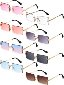 weewooday 8 pairs vintage rimless rectangle sunglasses tinted lens gold metal frameless eyewear sunglasses for women men