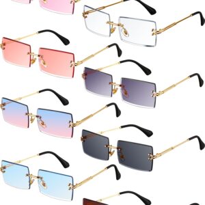 Weewooday 8 Pairs Vintage Rimless Rectangle Sunglasses Tinted Lens Gold Metal Frameless Eyewear Sunglasses for Women Men