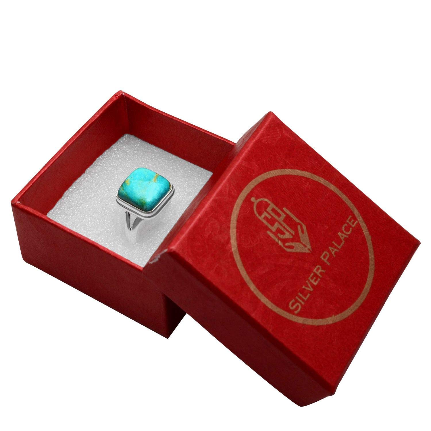 Silver Palace Natural Turquoise Gemstone 925 Sterling Silver Split Shank Ring For Women & Girls