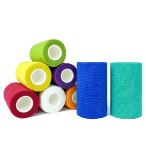 [8 pack-4"x5yards] assorted color- self adhesive bandages wrap, athletic elastic cohesive bandage for vet wrap, sports injury, strain, knee&wrist, ankle sprains. first aid non-woven bandages