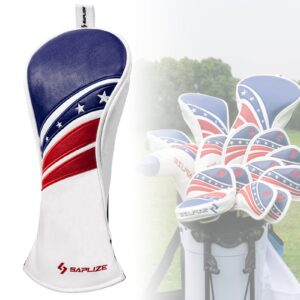 saplizr golf club head covers fits driver, premium pu leather golf headcovers for clubs protector, embroidered stars and strips flag design