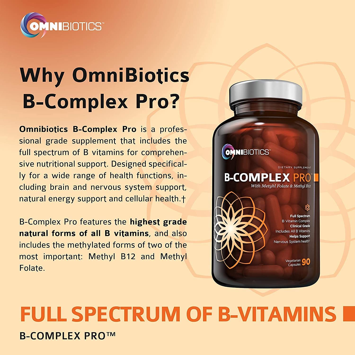 Vitamin B Complex PRO - High Potency B Complex Supplement with Methyl B12, Methyl Folate, and Complete B complex (B1, B2, B3, B5, B6, B7, B8, B9, B12) - Vitamin B Complex capsules - 90 Vegan Capsules