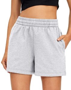 automet womens sweat shorts casual summer drawstring comfy elastic high waist running clothes with pockets grey m