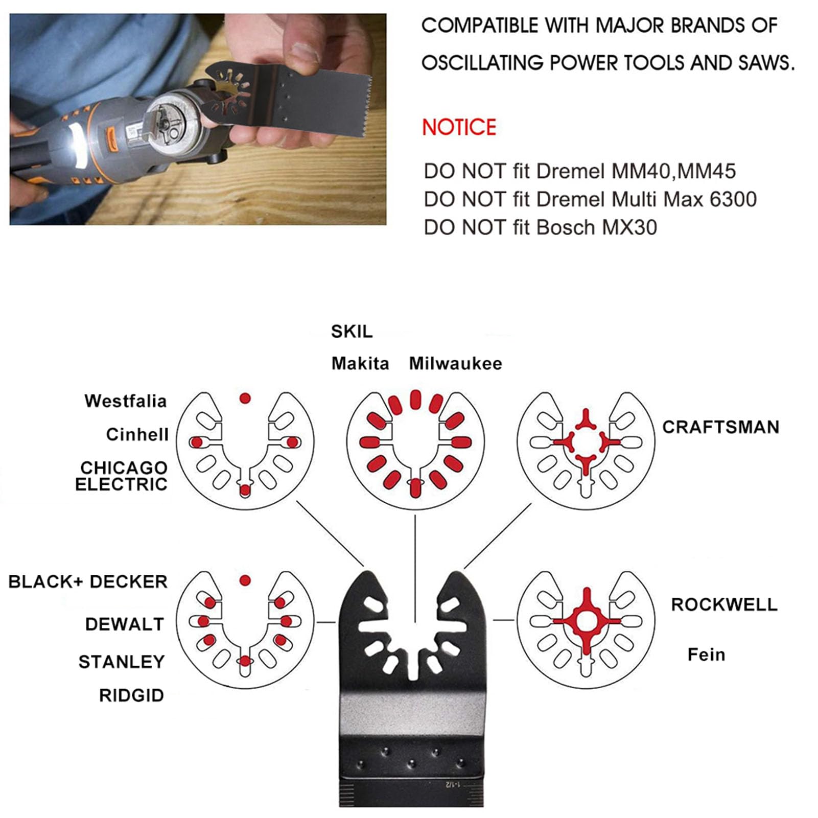 AIRIC 25 pcs Oscillating Tool Blades Kit for Wood Metal Plastic, Universal Multitool Saw Blades Quick Release, Compatible with Dewalt Bosch Dremel Rockwell, etc Brands' Tools