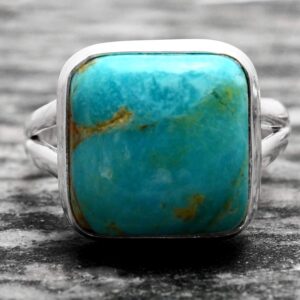 Silver Palace Natural Turquoise Gemstone 925 Sterling Silver Split Shank Ring For Women & Girls