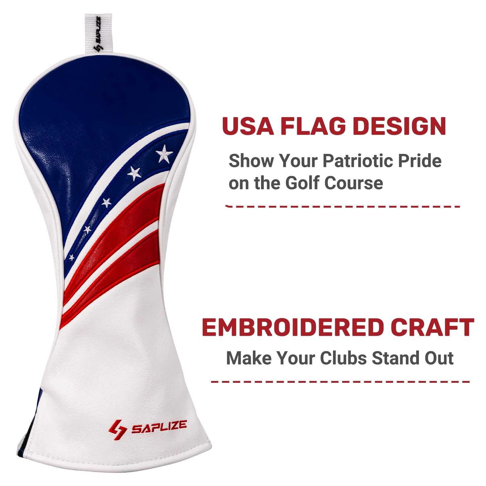 SAPLIZR Golf Club Head Covers Fits Driver, Premium PU Leather Golf Headcovers for Clubs Protector, Embroidered Stars and Strips Flag Design