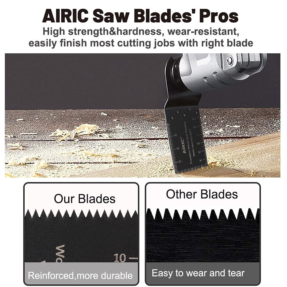 AIRIC 25 pcs Oscillating Tool Blades Kit for Wood Metal Plastic, Universal Multitool Saw Blades Quick Release, Compatible with Dewalt Bosch Dremel Rockwell, etc Brands' Tools