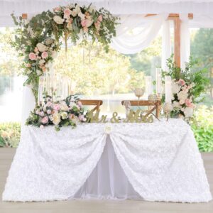 rosette tablecloth white 50x80 inches rectangular 3d floral satin rosette fabric table cover grandiose wedding party baby shower decorations