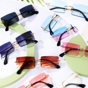 Weewooday 8 Pairs Vintage Rimless Rectangle Sunglasses Tinted Lens Gold Metal Frameless Eyewear Sunglasses for Women Men