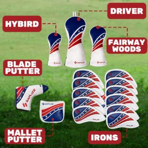 SAPLIZR Golf Club Head Covers Fits Driver, Premium PU Leather Golf Headcovers for Clubs Protector, Embroidered Stars and Strips Flag Design