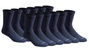 dickies mens dri-tech moisture control comfort length mid-crew socks comfort length navy (12 pairs) shoe size: 6-12