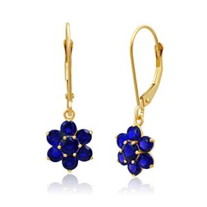 max + stone 14k yellow gold created blue sapphire flower dangle earrings for women with leverback and september birthstones