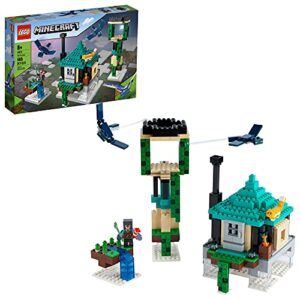 lego minecraft the sky tower 21173 fun floating islands building kit toy with a pilot, 2 flying phantoms and a cat; new 2021 (565 pieces)