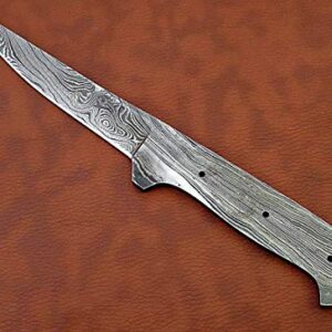 Damascus steel straight back blank blade 9.5 inches long hand forged skinning knife with 3 Pin hole, 5 inches cutting edge, 4.5" scale space, knife making supplies