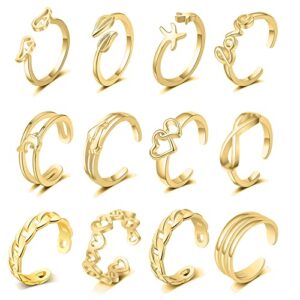 sunssy 12pcs adjustable toe rings for women girls gold open toe ring hypoallergenic summer beach foot jewelry set