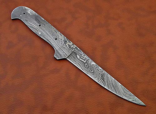 Damascus steel straight back blank blade 9.5 inches long hand forged skinning knife with 3 Pin hole, 5 inches cutting edge, 4.5" scale space, knife making supplies