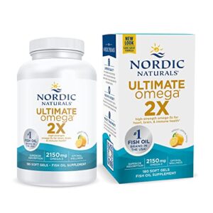 nordic naturals ultimate omega 2x, lemon flavor - 180 soft gels - 2150 mg omega-3 - high-potency omega-3 fish oil with epa & dha - promotes brain & heart health - non-gmo - 90 servings