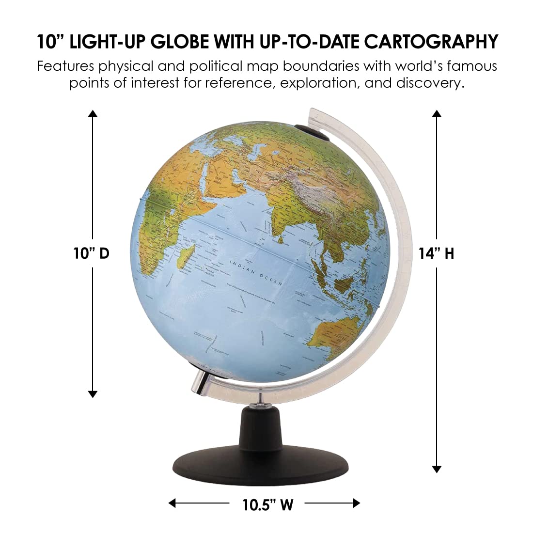 Waypoint Geographic Amazing Earth 2-in-1 Globe with Augmented Reality, 10” Illuminated World Globe, Smart Interactive Globe with Stand, Blue Ocean