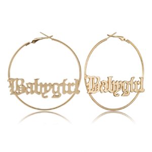 fashion retro word hoop earrings hip-hop golden big hollow round circle letter earrings exaggerated personality geometric punk party jewelry for women-e