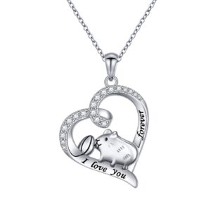 925 sterling silver cute pet animal i love you forever gerbil chinchilla guinea pig hamster heart pendant necklace birthday jewelry for women daughter, 18 inch