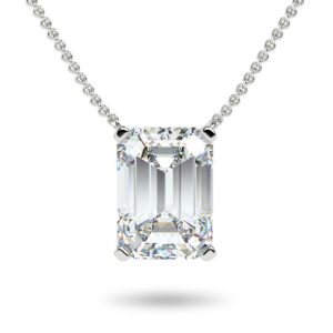 carbon atelier igi certified 1 1/4 carat emerald cut lab grown diamond rectangular solitaire pendant necklace for women in 14k white gold (g-h, vs1-vs2, cttw) on 16 to 18 inch adjustable chain