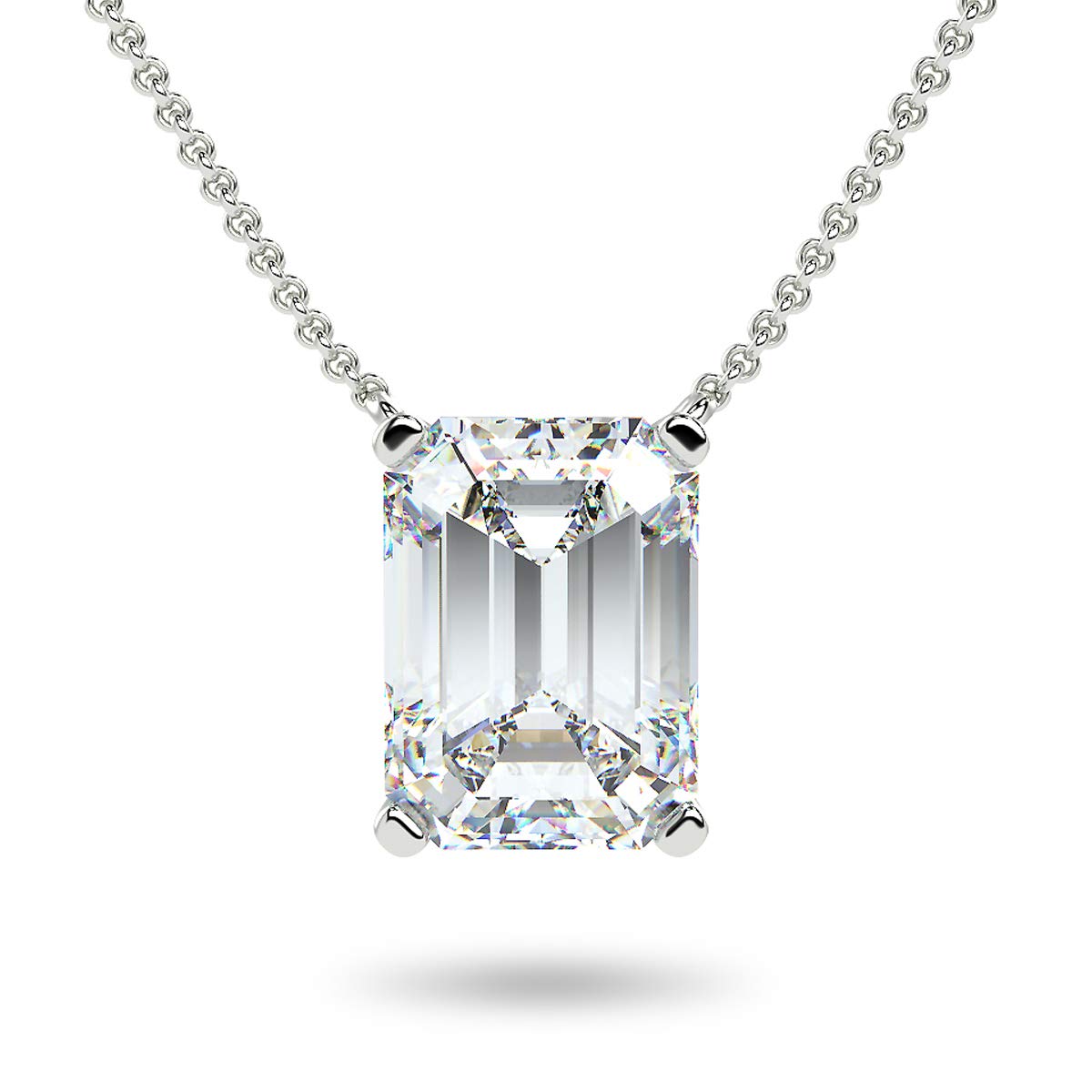 Carbon Atelier IGI Certified 1 1/4 Carat Emerald Cut Lab Grown Diamond Rectangular Solitaire Pendant Necklace for Women in 14k White Gold (G-H, VS1-VS2, cttw) on 16 to 18 Inch Adjustable Chain