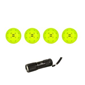 shadow ball glow in the dark pickleballs, 4 pack pickleballs, pickleball outdoor balls, usapa standard pickle balls, charging flashlight included