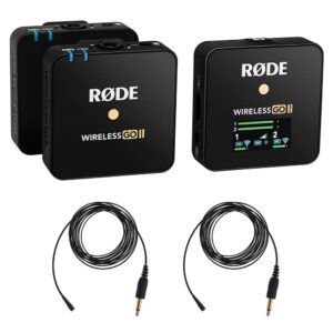 rode wireless go ii 2-person compact wireless mic system/recorder bundle with 2x omnidirectional lavalier microphone