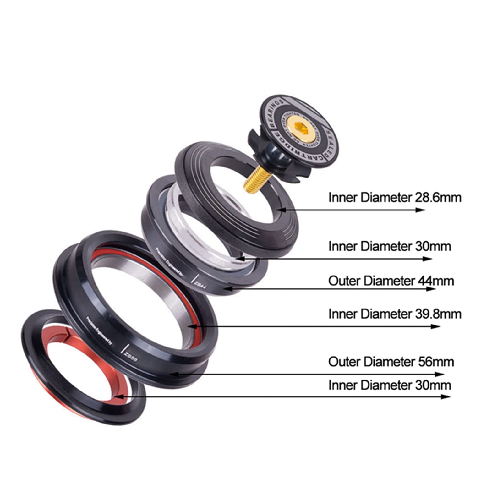 Vbestlife Bike Headset Top Bearings 44mm 56mm Bike Front Fork Headset Tapered for Mountain Road Bike Spare Parts Supplies