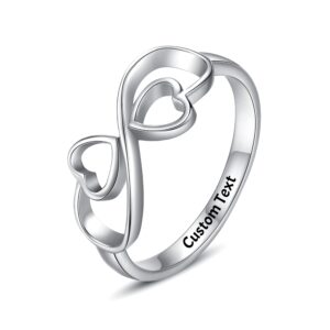 ebat love ring women's heart ring mother's day infinite friendship best friend 2 promises her and his personalized ring customized name in sterling silver