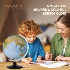 Waypoint Geographic Amazing Earth 2-in-1 Globe with Augmented Reality, 10” Illuminated World Globe, Smart Interactive Globe with Stand, Blue Ocean