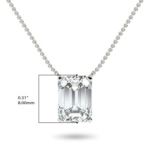 Carbon Atelier IGI Certified 1 1/4 Carat Emerald Cut Lab Grown Diamond Rectangular Solitaire Pendant Necklace for Women in 14k White Gold (G-H, VS1-VS2, cttw) on 16 to 18 Inch Adjustable Chain